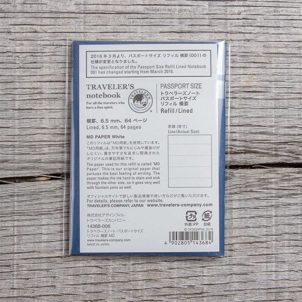 Traveler's Company #001 Passport Size Lined Notebook Refill – Second ...